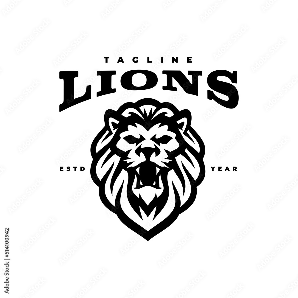 Angry lion head mascot logo design. Line art vector illustration Stock ...