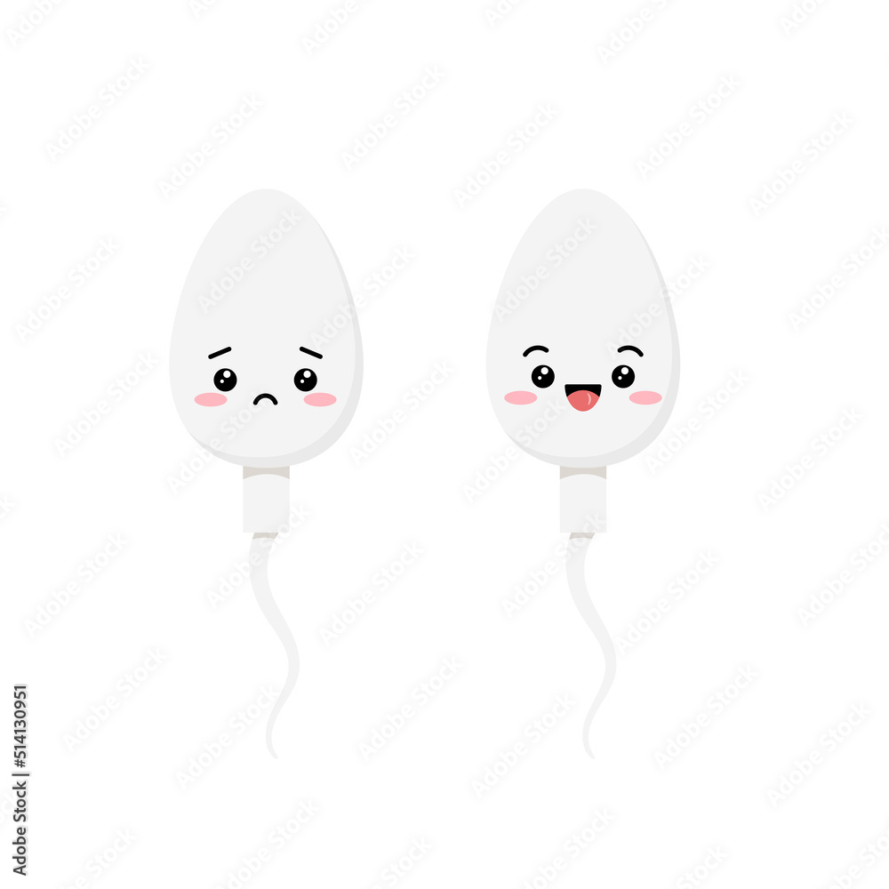 Vector de Stock Cute sperm semen cell happy and sad character emoji set ...