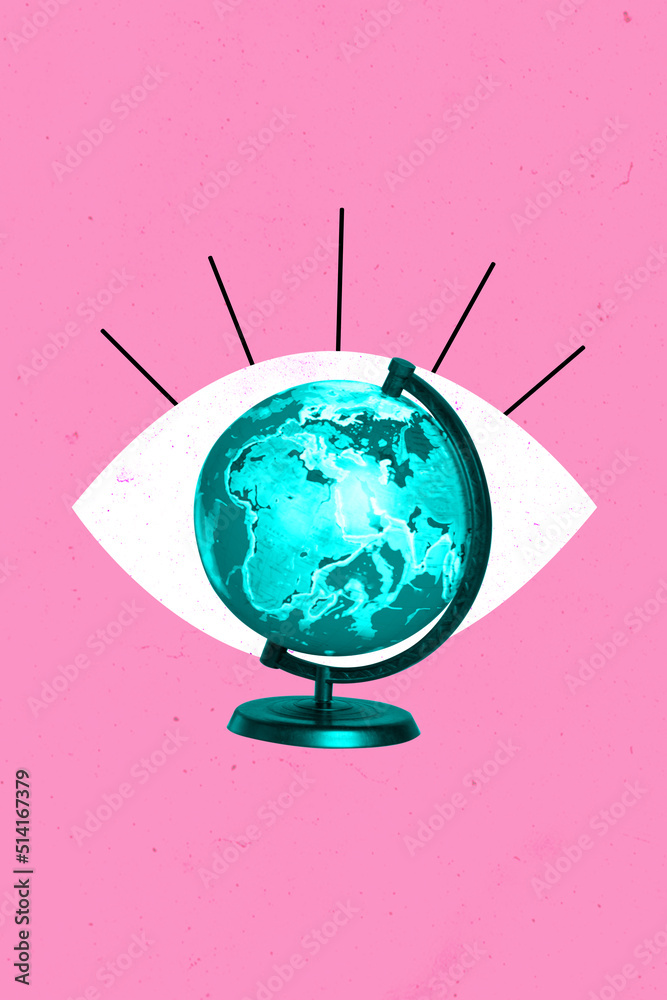 Vertical collage illustration of globe planet earth observation eye ...