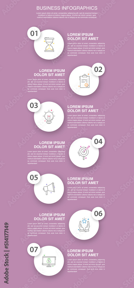 Modern vector infographics with seven circles. Business template with 7 ...