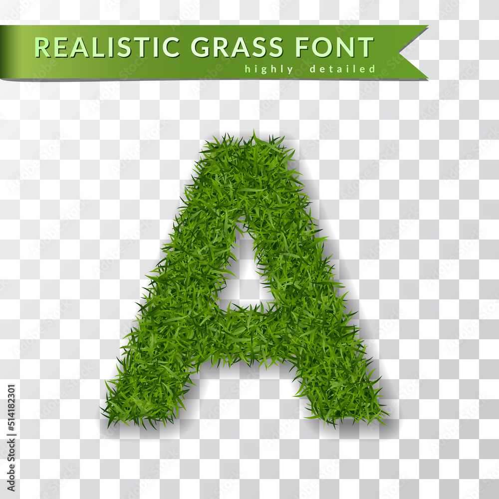 Grass letter A, alphabet 3D design. Capital letter text. Green font ...