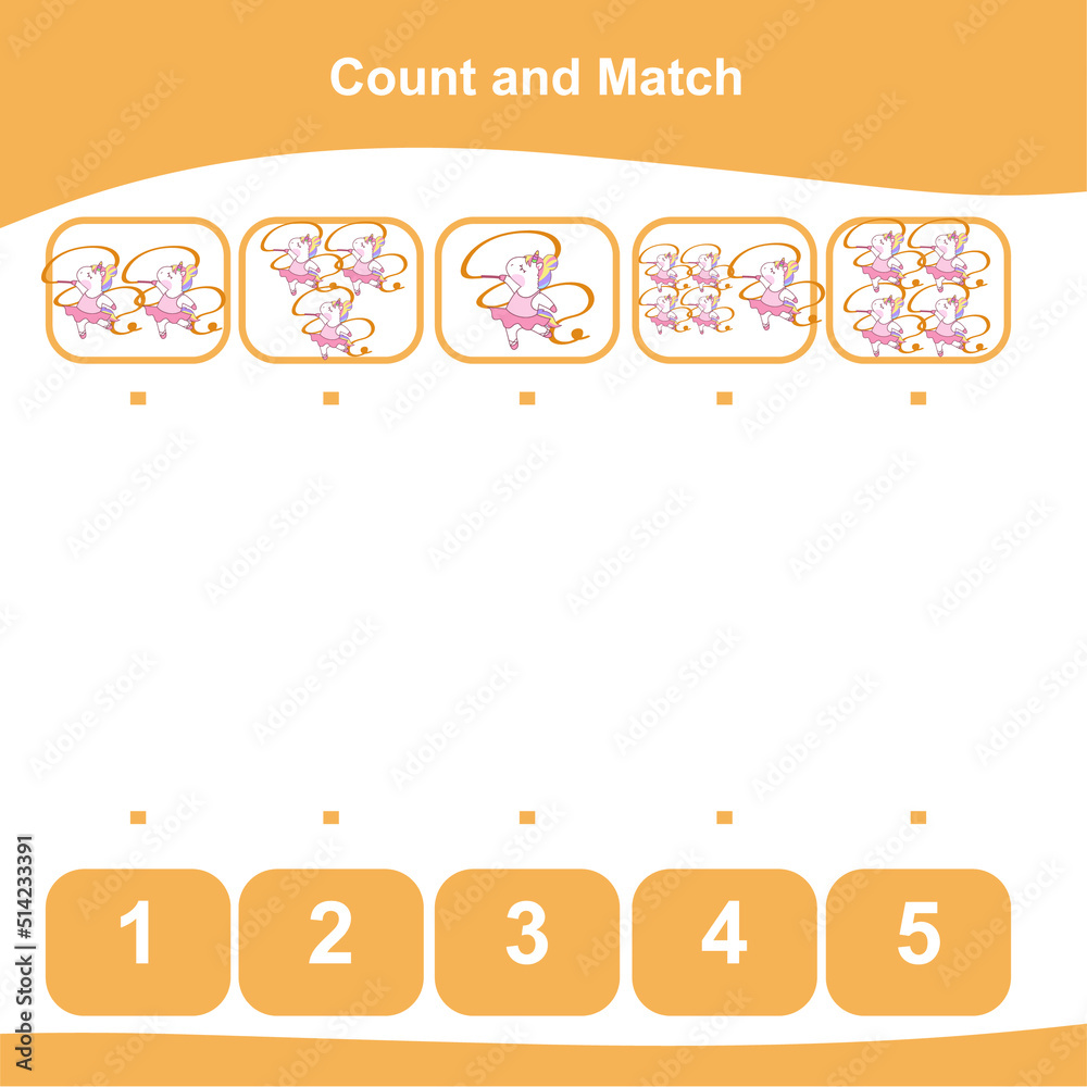 Count and Match worksheet for children. Matching images with numbers ...