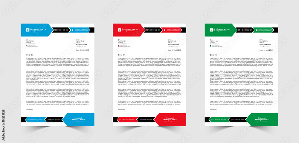 Red, Blue and Green Corporate or Business Letterhead Template Design ...
