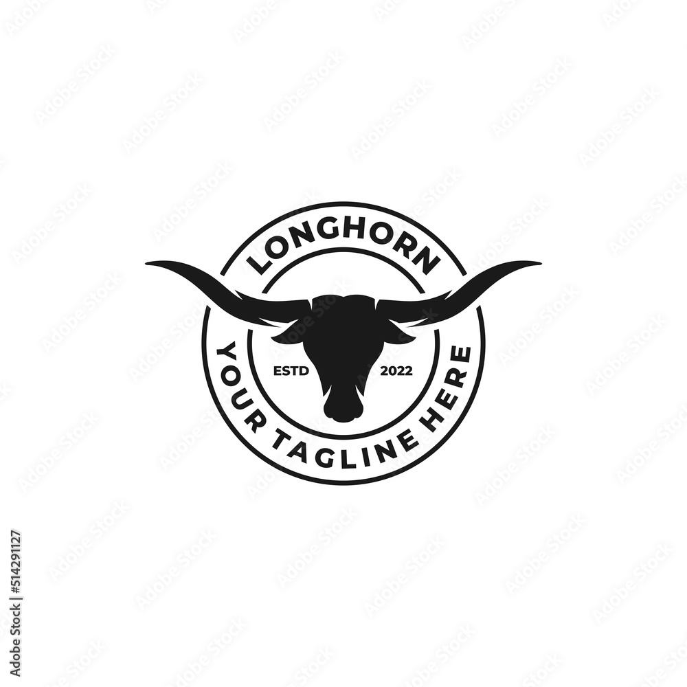 Longhorn simple flat logo design vector Stock Vector | Adobe Stock