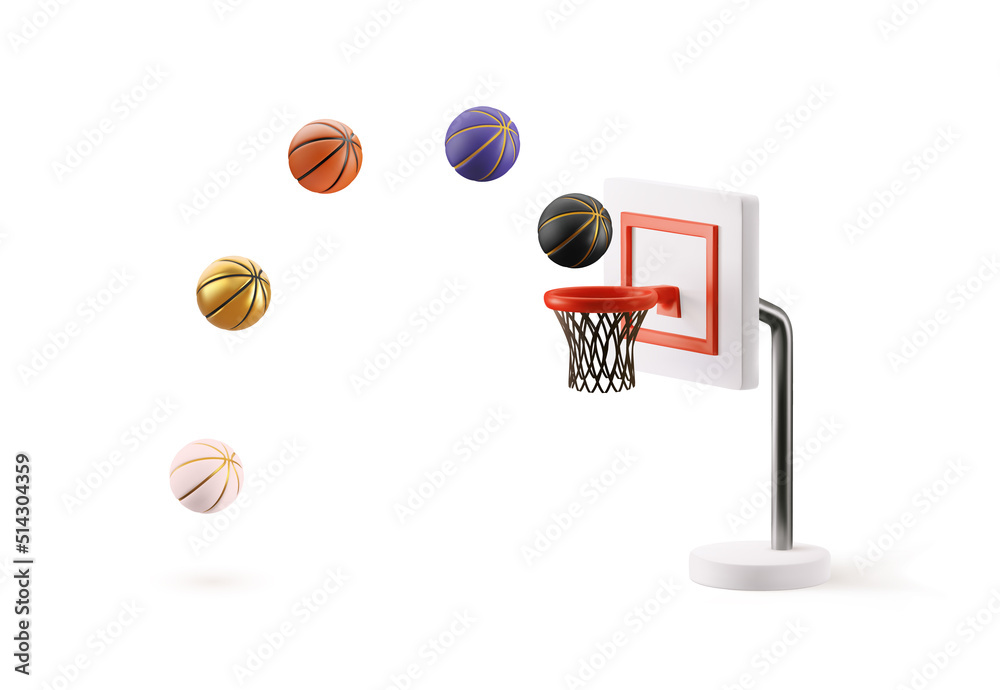 Colorful basketballs collection shot to hoop vector illustration on the ...