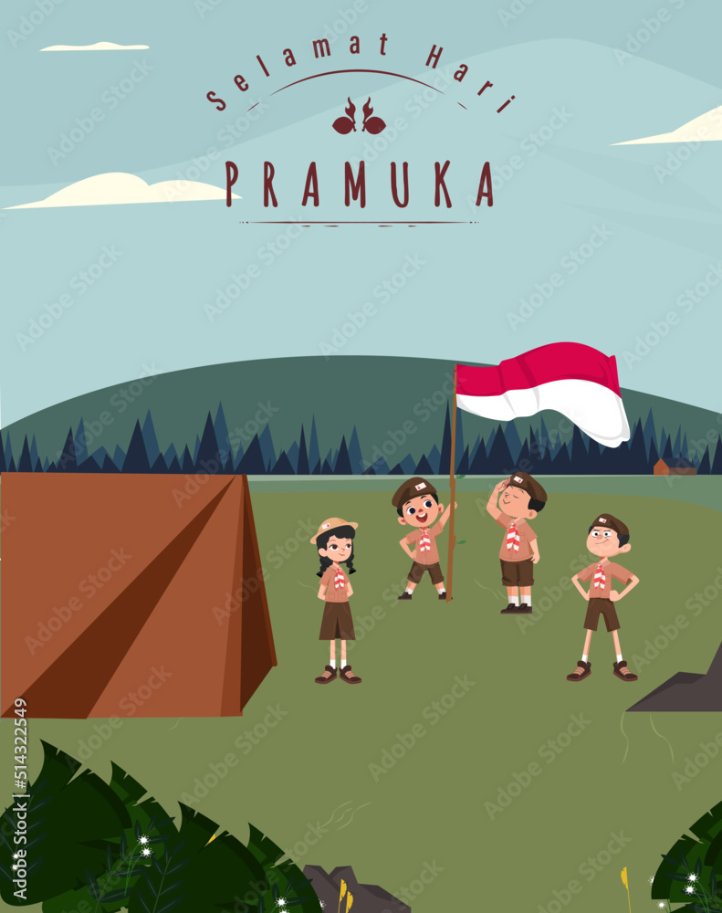 Translate: Happy Scout Day August 14 Indonesian Festival Day. Selamat ...