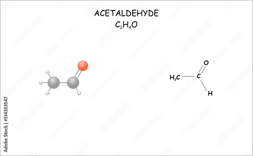 Stylized molecule model/structural formula of acetaldehyde. Stock ...