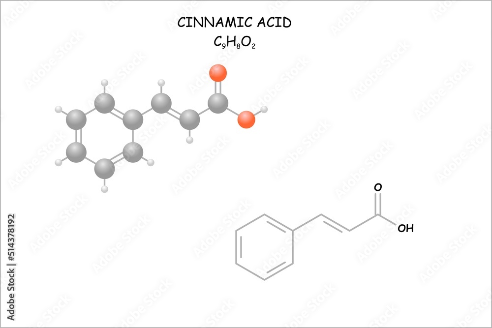 Stylized molecule model/structural formula of cinnamic acid. Stock ...