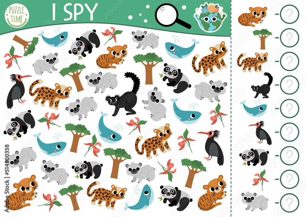 Ecological I spy game for kids. Searching and counting activity with ...