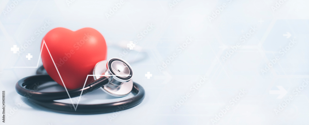 Concept stethoscope and red heart with Health insurance, doctor ...