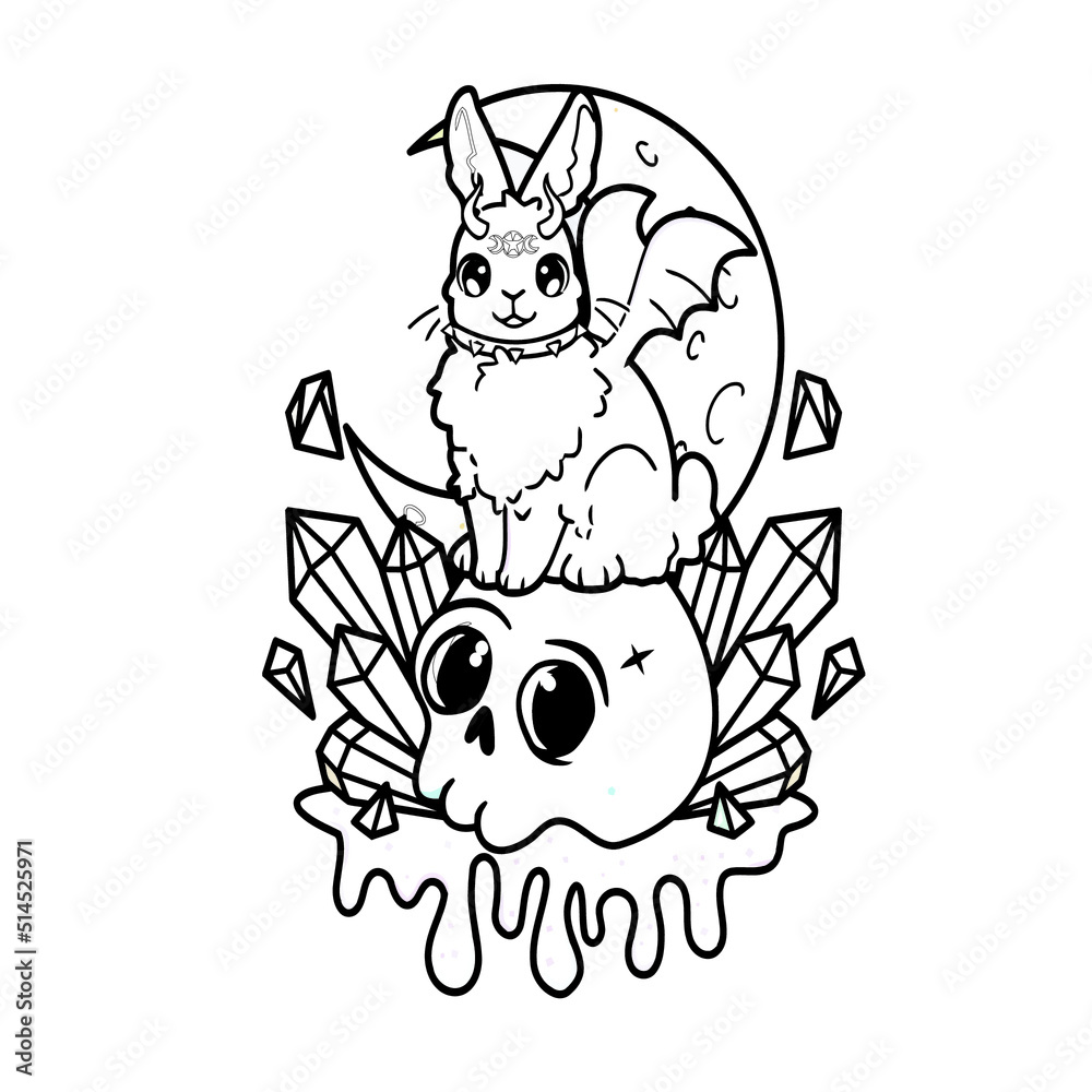 Pastel Goth Coloring Page For Kids | Creepy Kawaii Coloring Page Stock ...