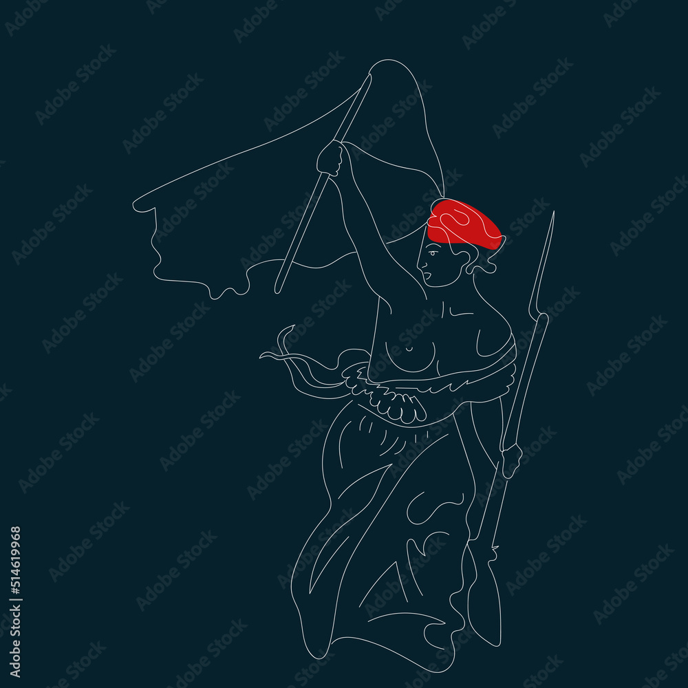 Hand-drawn line art Liberty on the Barricades (La Liberté guidant le ...