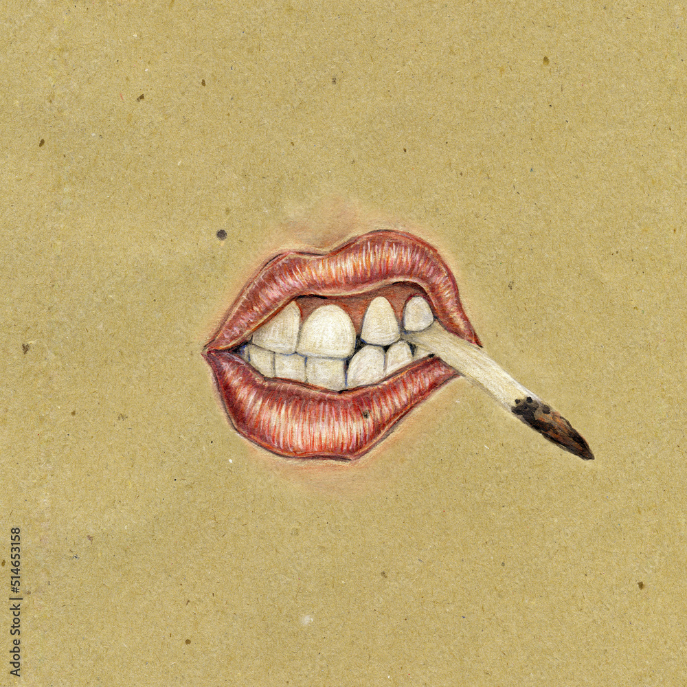 Bad girl smoking weed concept. Dirty red lips close up wallpaper. Sexy ...
