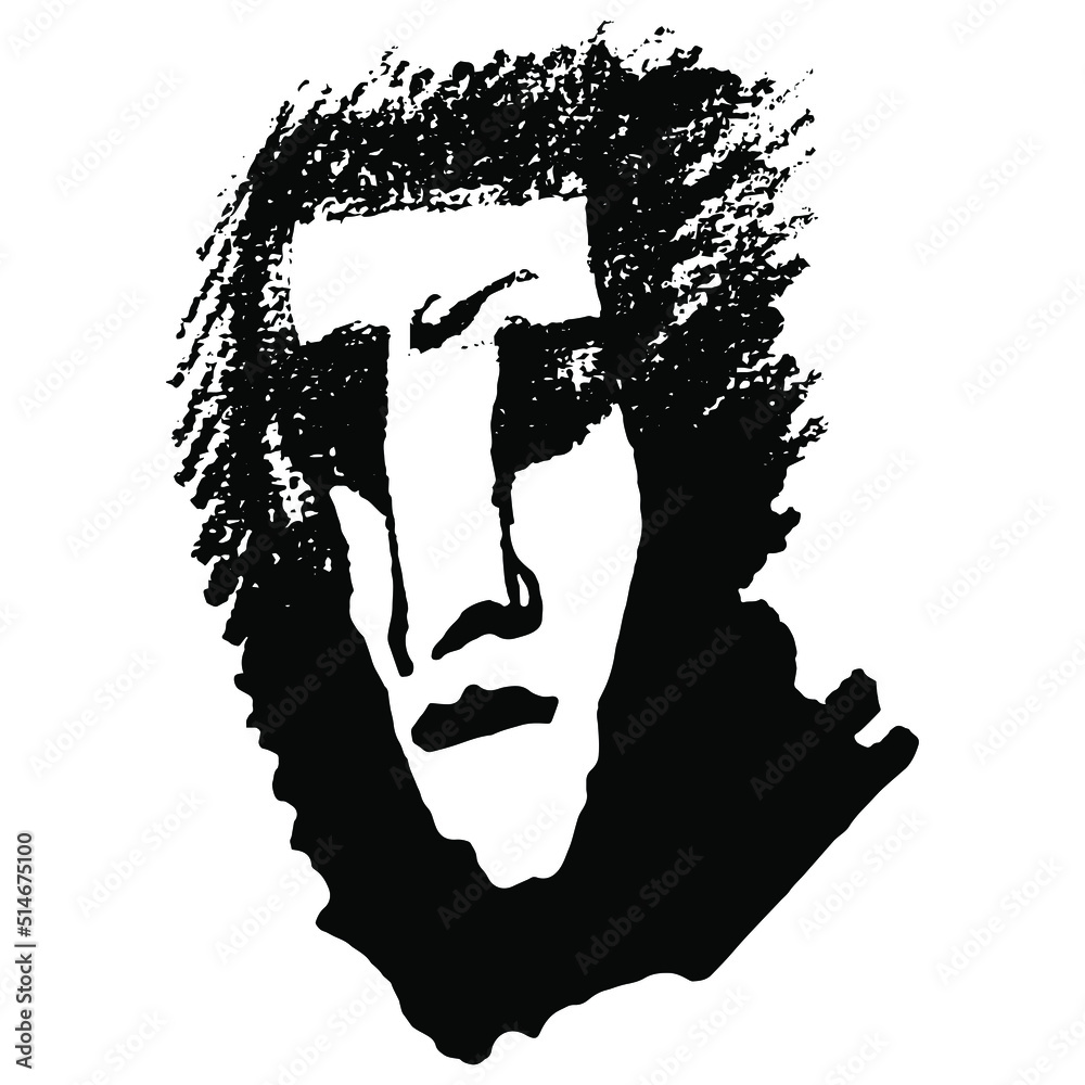 Ghost human face. Pale mask in darkness. Hand drawn linear doodle rough ...