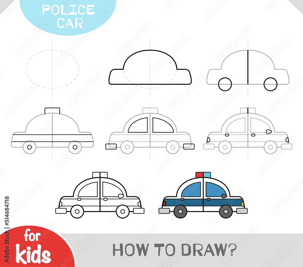 How to draw Police car for children. Step by step drawing tutorial ...
