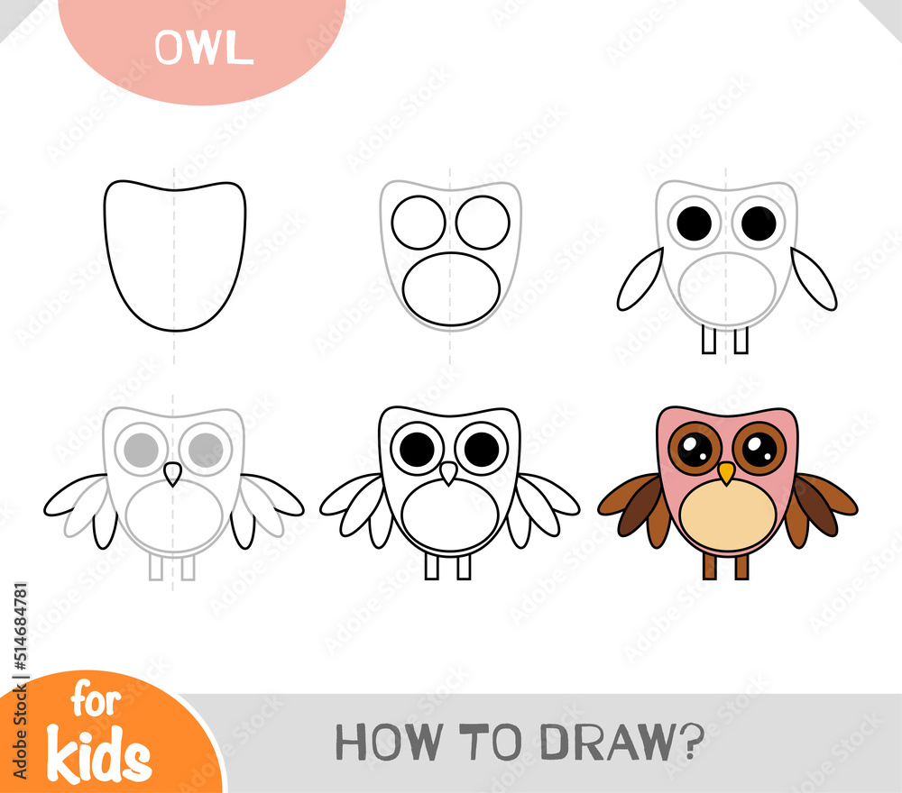 How to draw Owl for children. Step by step drawing tutorial Stock ...