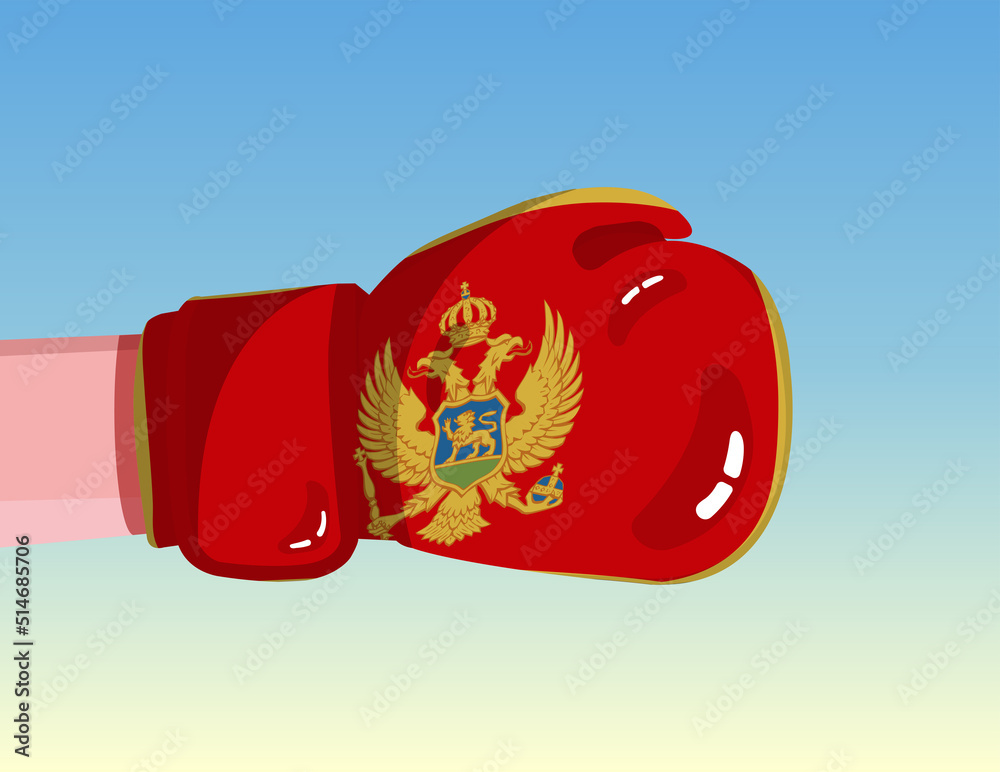 Flag of Montenegro on boxing glove. Confrontation between countries ...