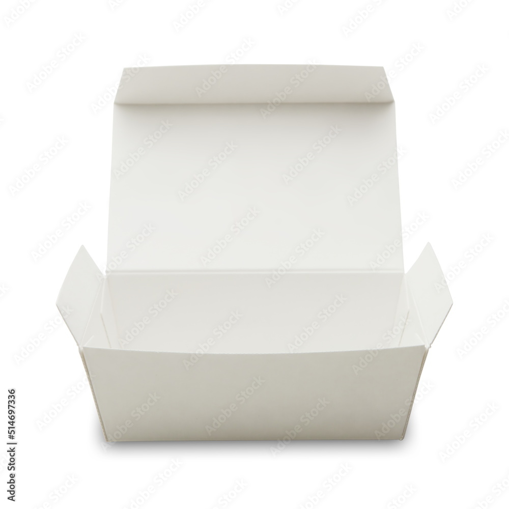 Blank white paper box with lid open , often used in fast food packaging ...