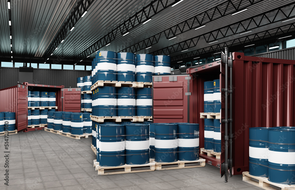 Transportation of petroleum products. Sea containers filled with ...