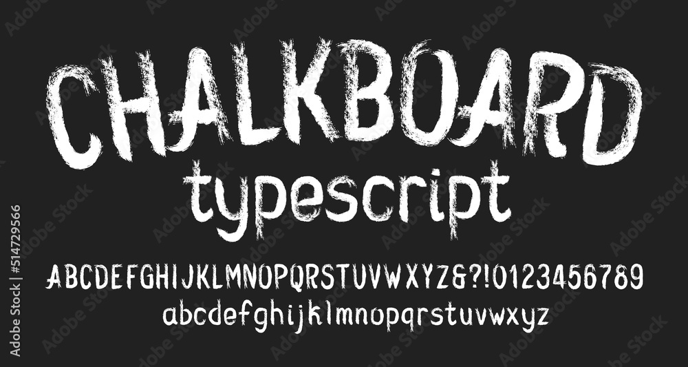 Chalkboard alphabet font. Hand drawn letters, numbers and symbols ...