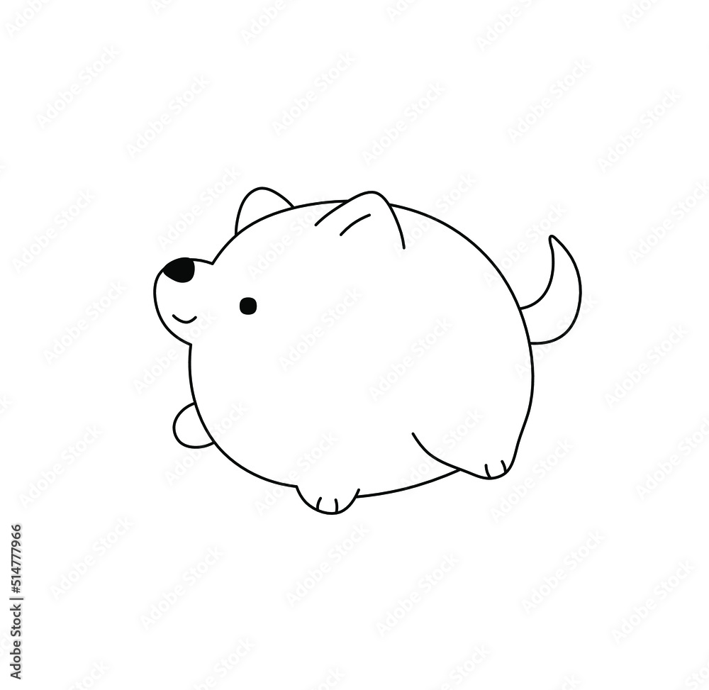 Vector isolated cute cartoon well fed fat round dog colorless black and ...