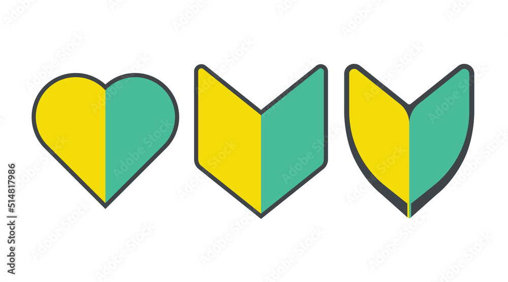 Japanese symbol for beginner new drivers. A yellow and green shield ...