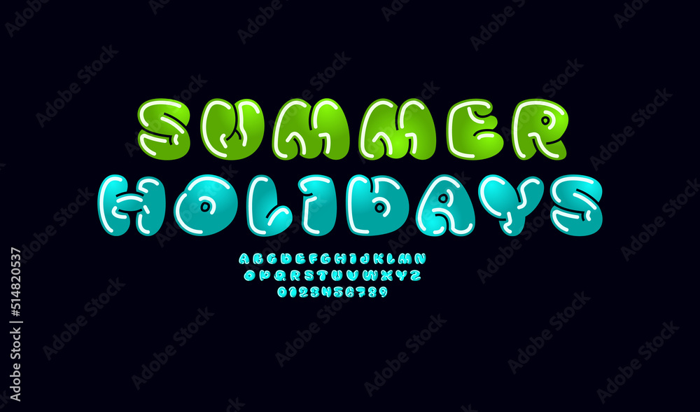 bright inflatable font, comic alphabet in the cartoon style, uppercase ...