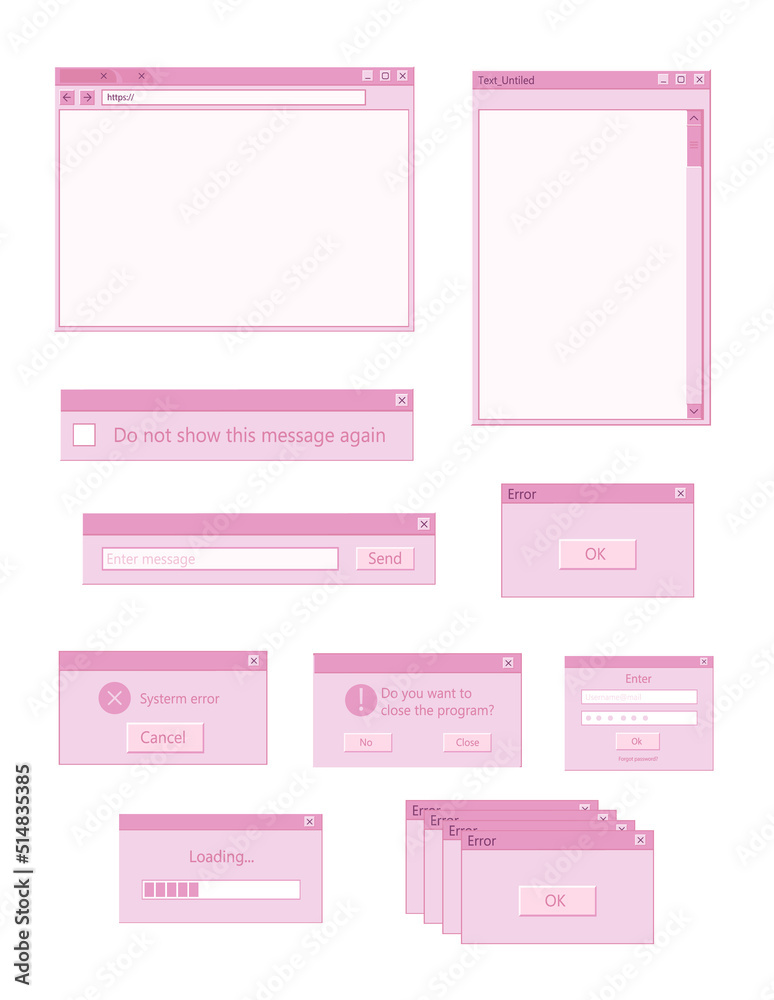 Neon old computer aestethic. Retro pc elements, user interface, operating system, windows, icons ...