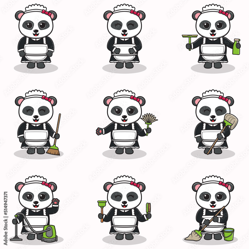 Vector illustration of cute Panda with maid uniform. Animal character ...