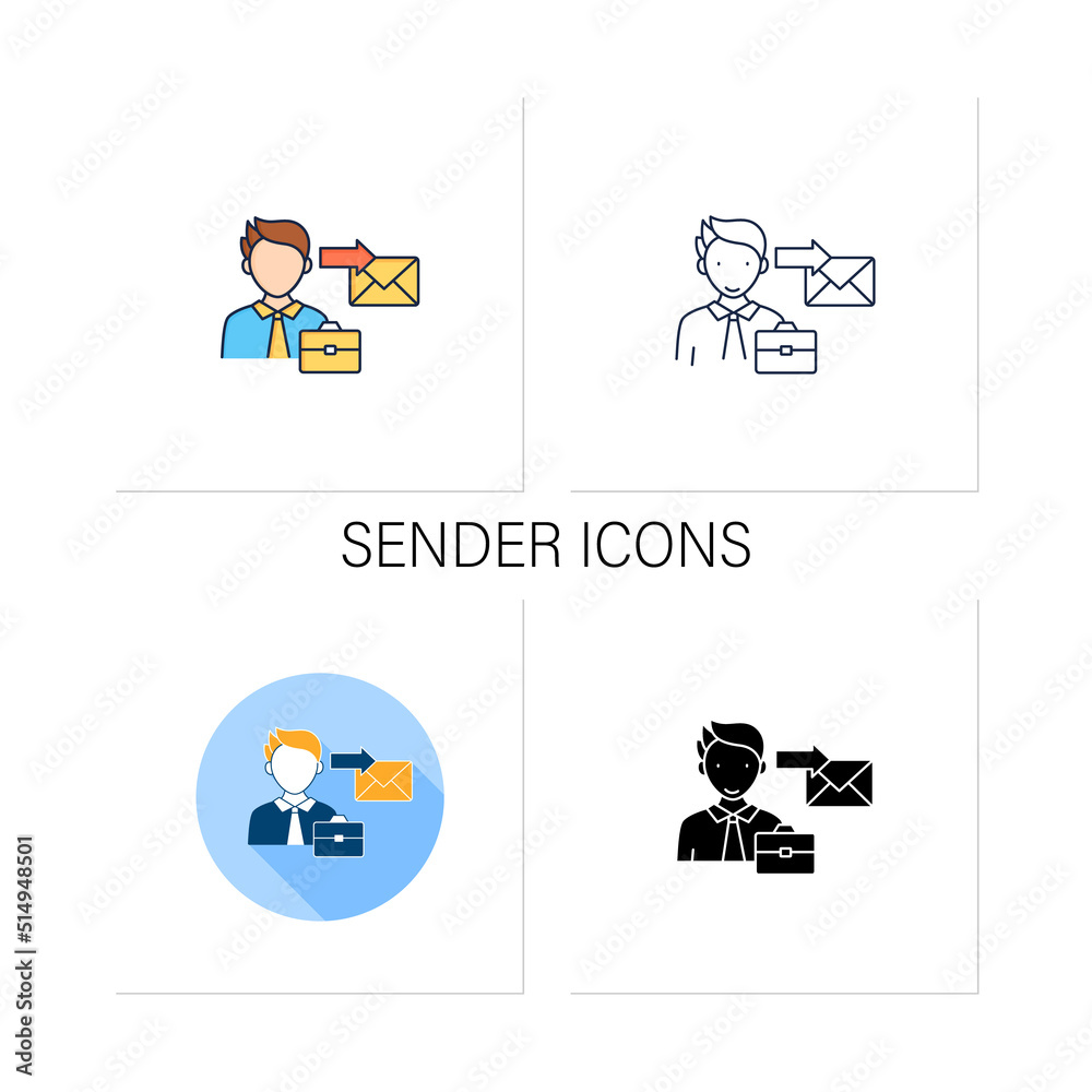 Sender icons set. Initiates communication, sending messages ...