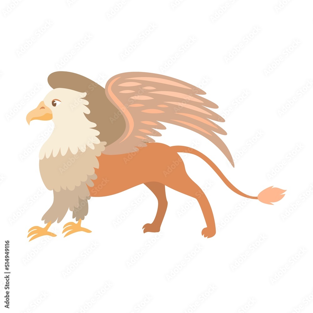 Mythical creature griffin flat vector illustration. Fantasy characters ...