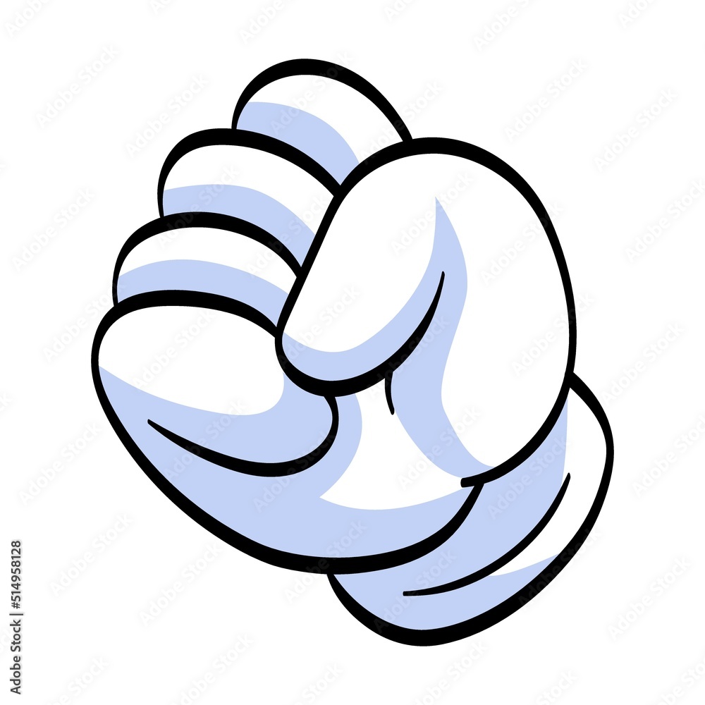 Cartoon hand in white gloves. Human character hand pointing with finger ...