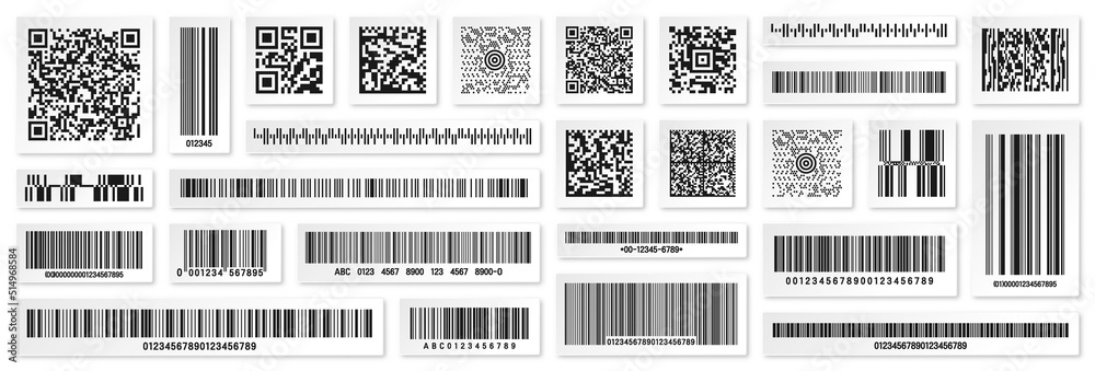 Set of product barcodes and QR codes. Identification tracking code ...