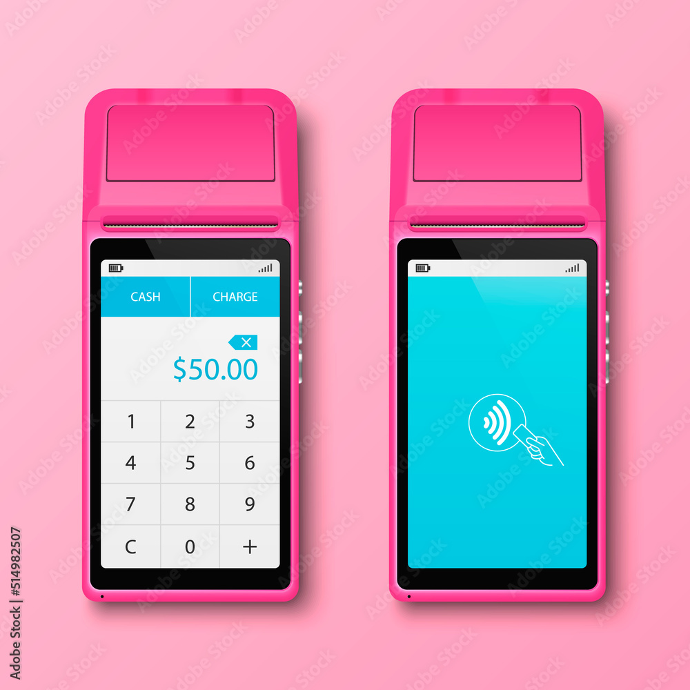 Vector 3d Pink NFC Payment Machine Set Isolated. Wi-fi, Wireless ...