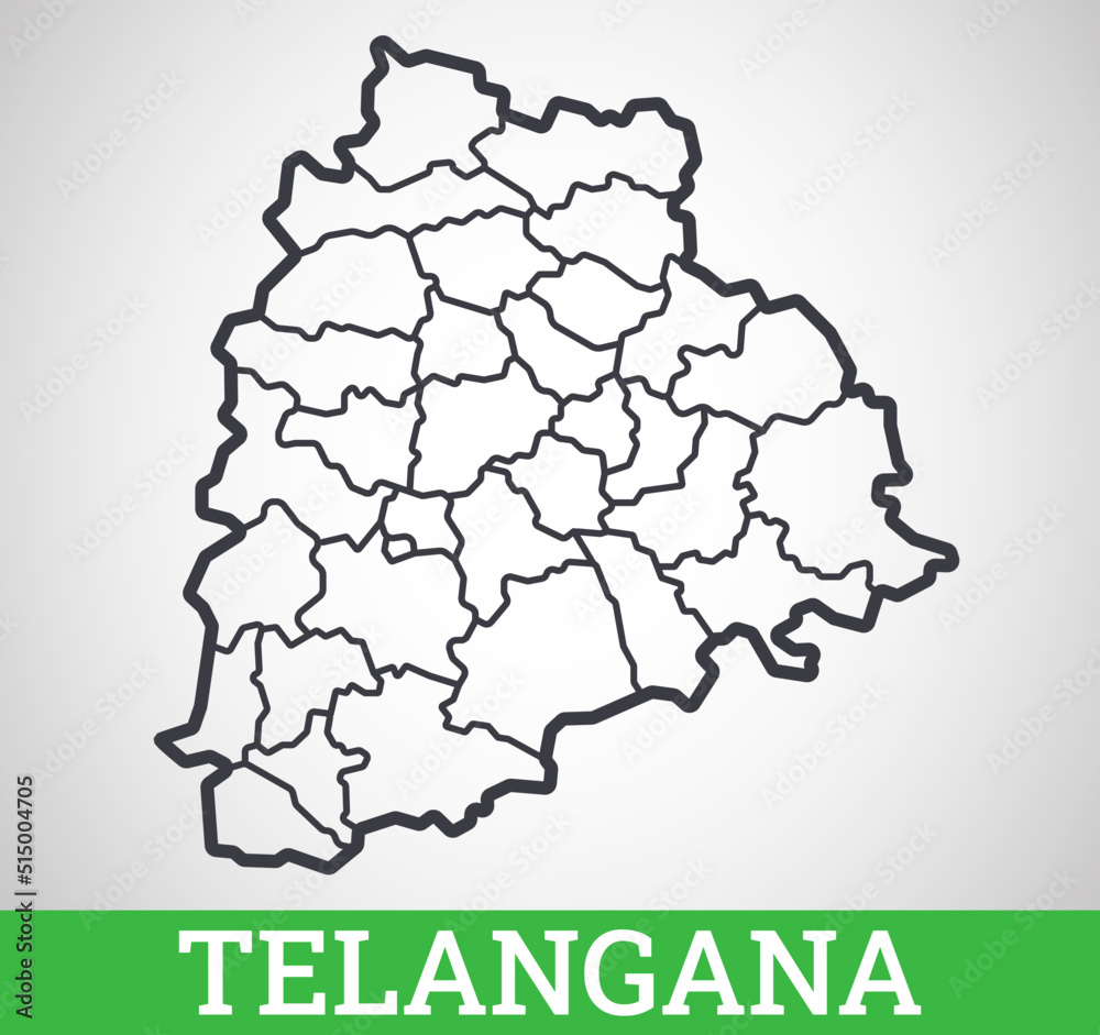 Simple outline map of Telangana, India. Vector graphic illustration ...