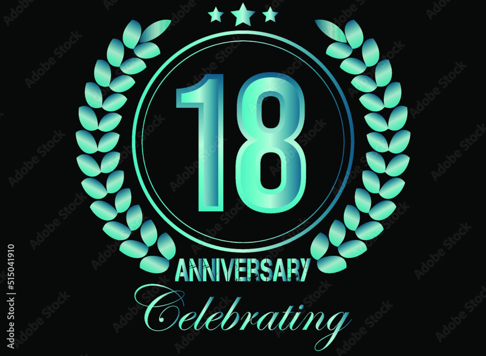 18 years blue sapphire anniversary logo, with shiny ring and laurel ...