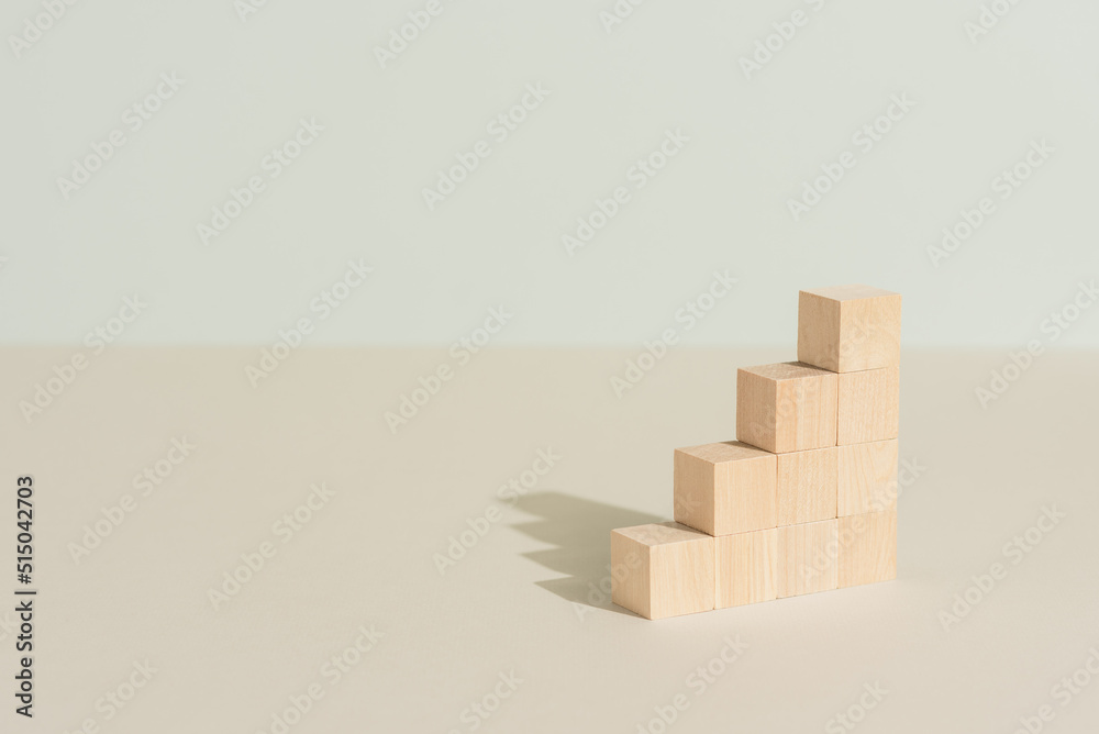 Blank wood block podium, graph, bar chart for concept mockup. Neutral ...