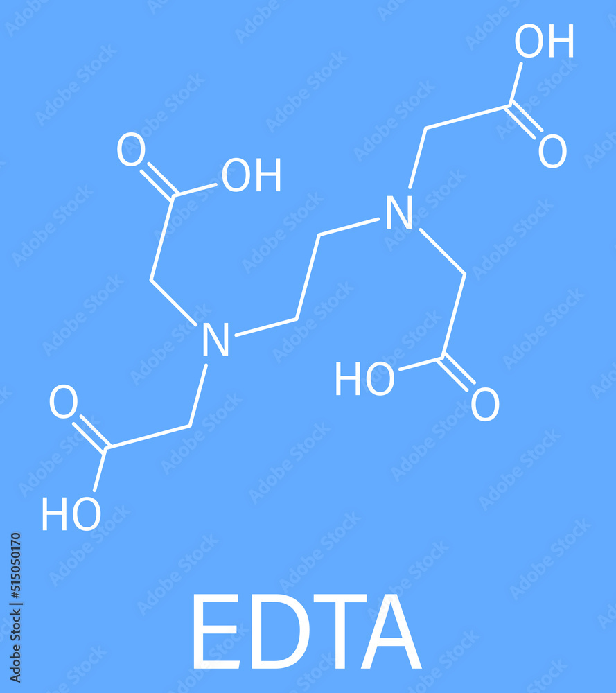 Skeletal formula of ethylenediaminetetraacetic acid or EDTA complexing ...
