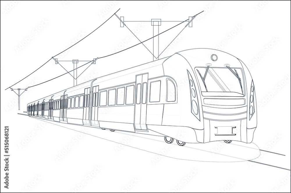 Geometric wire frame modern perspective scetch of rapid train, Stock ...