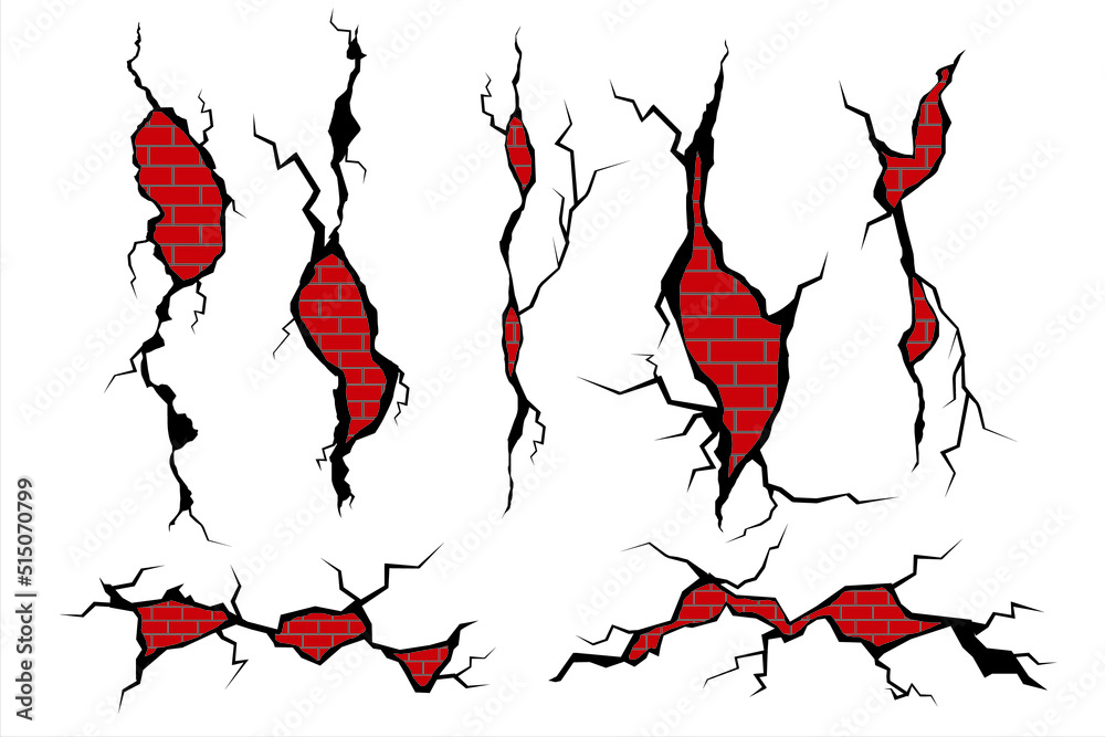 Cracked brick wall. A cracked stonewall. Realistic cracks in the wall ...