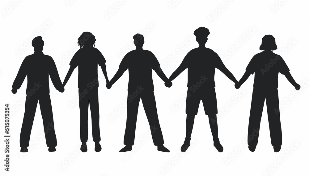 Vektor Men holding hands. Black silhouettes of men. Stronger together ...