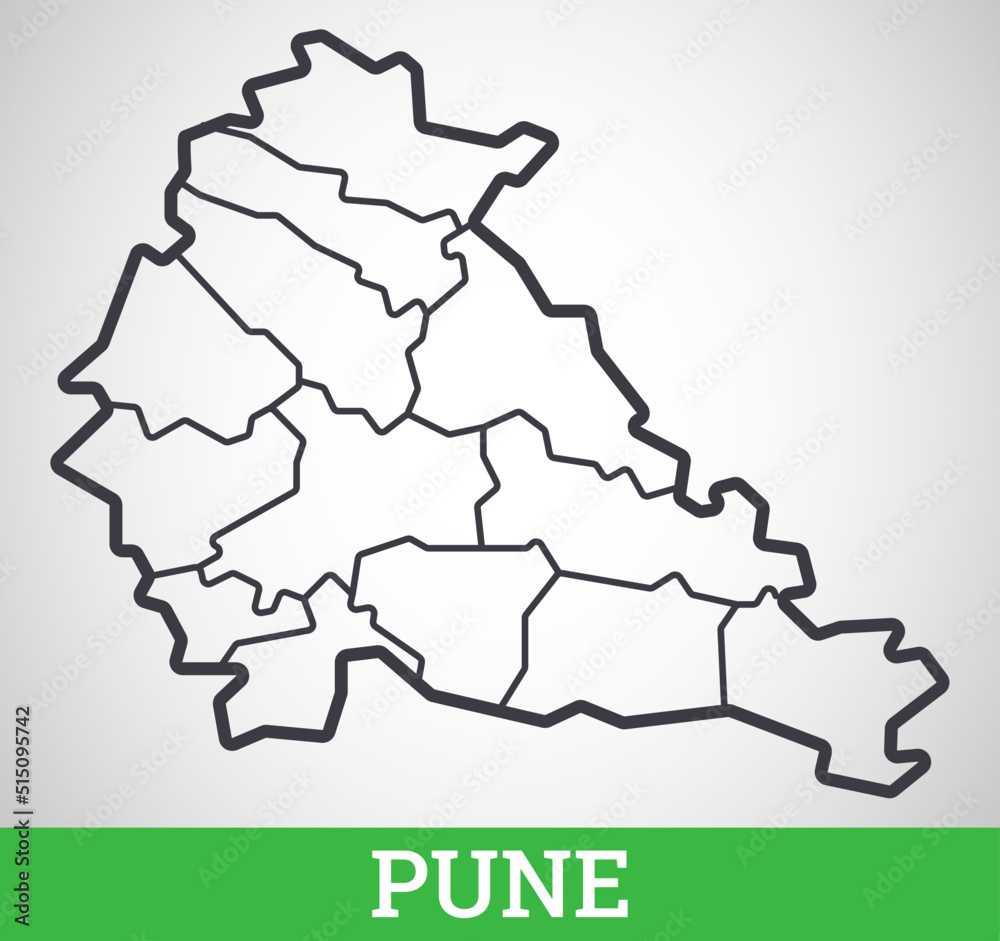 Simple outline map of Pune, India. Vector graphic illustration. Stock ...