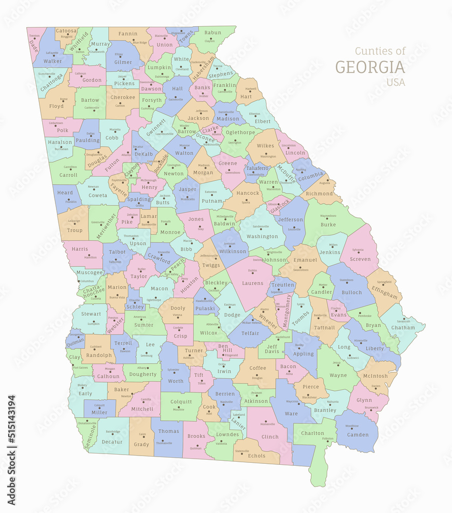 Vector de Stock Political color map of Georgia, USA federal state ...