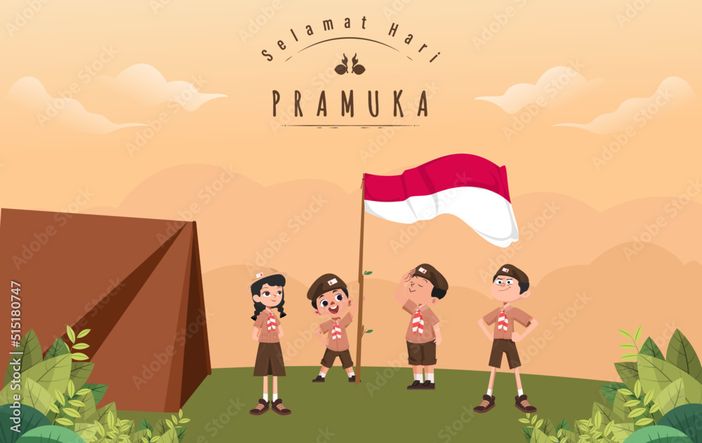 Translate: Happy Scout Day August 14 Indonesian Festival Day. Selamat ...