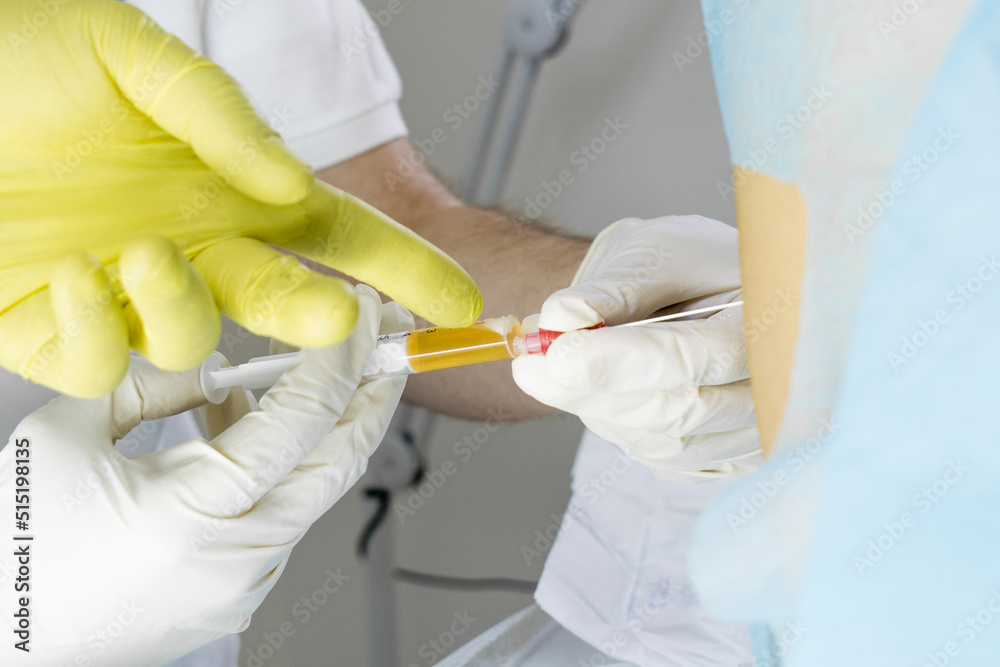 Anesthesiologist performs a surgical procedure and shows the amount of ...