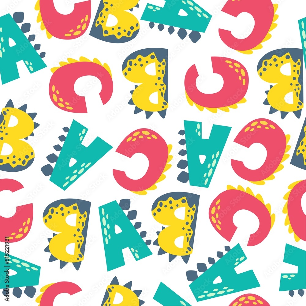 Seamless vector pattern. Letters in the style of dinosaurs. ABC ...