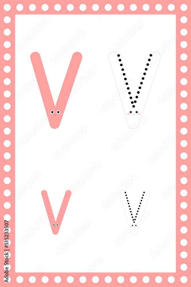 Letter V lowercase. Worksheet. Children's education. Vector typeset ...
