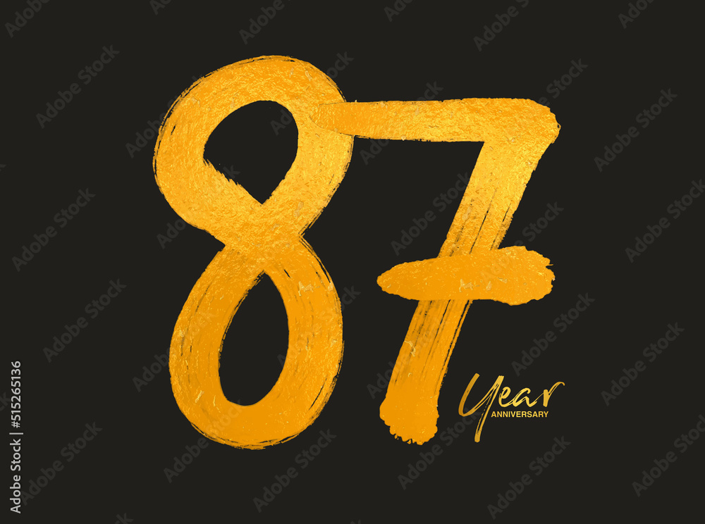 Gold 87 Years Anniversary Celebration Vector Template, 87 Years logo ...