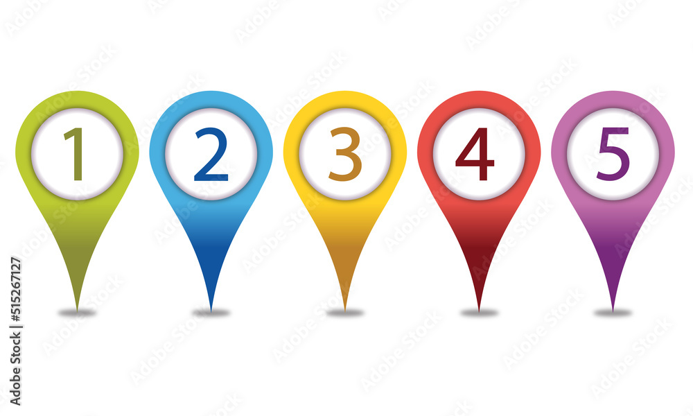 Vector de Stock Iconos de marcador de mapas de colores con números 2 ...