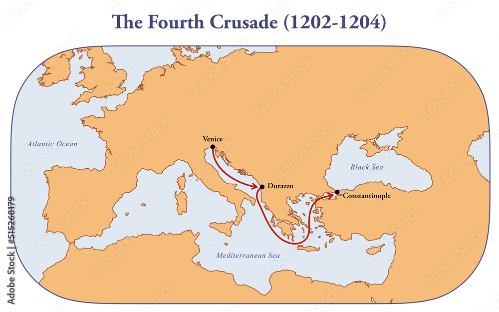Map of the fourth crusade route Stock Illustration | Adobe Stock
